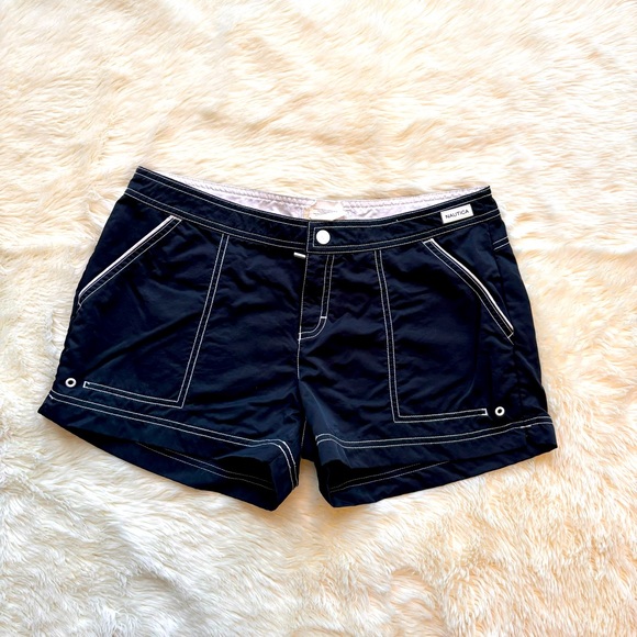 Nautica | Shorts | Vintage Nautica Zip Front Button Black Nylon Board ...